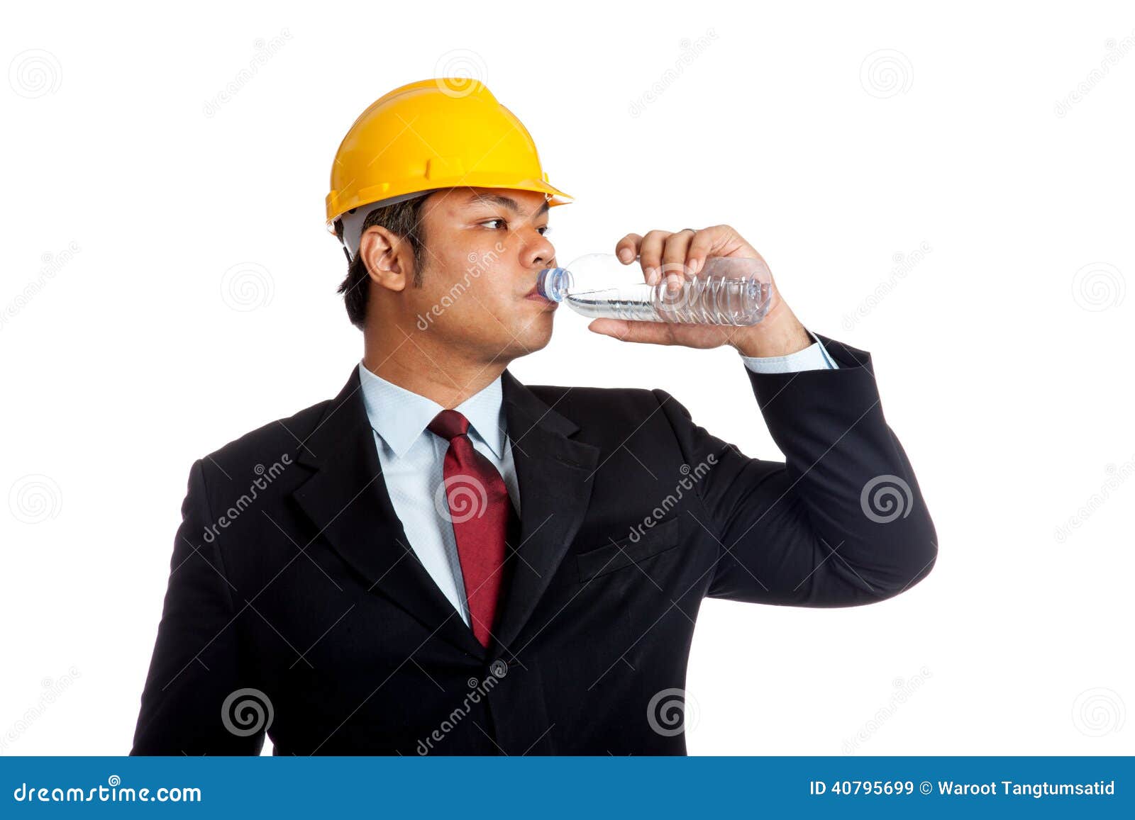 Asian Engineer Man Drink Water from a Bottle Stock Image - Image of ...