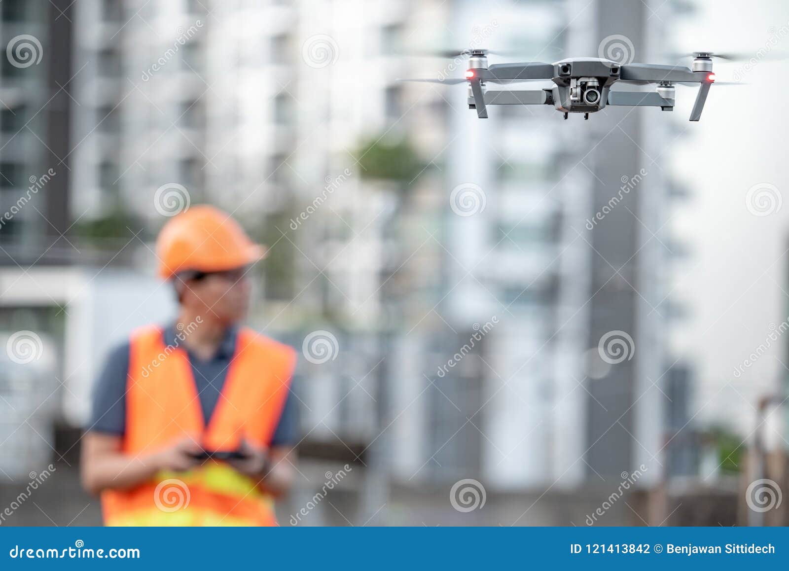 Asian Engineer Man Flying Drone Over Construction Site Stock Photo ...