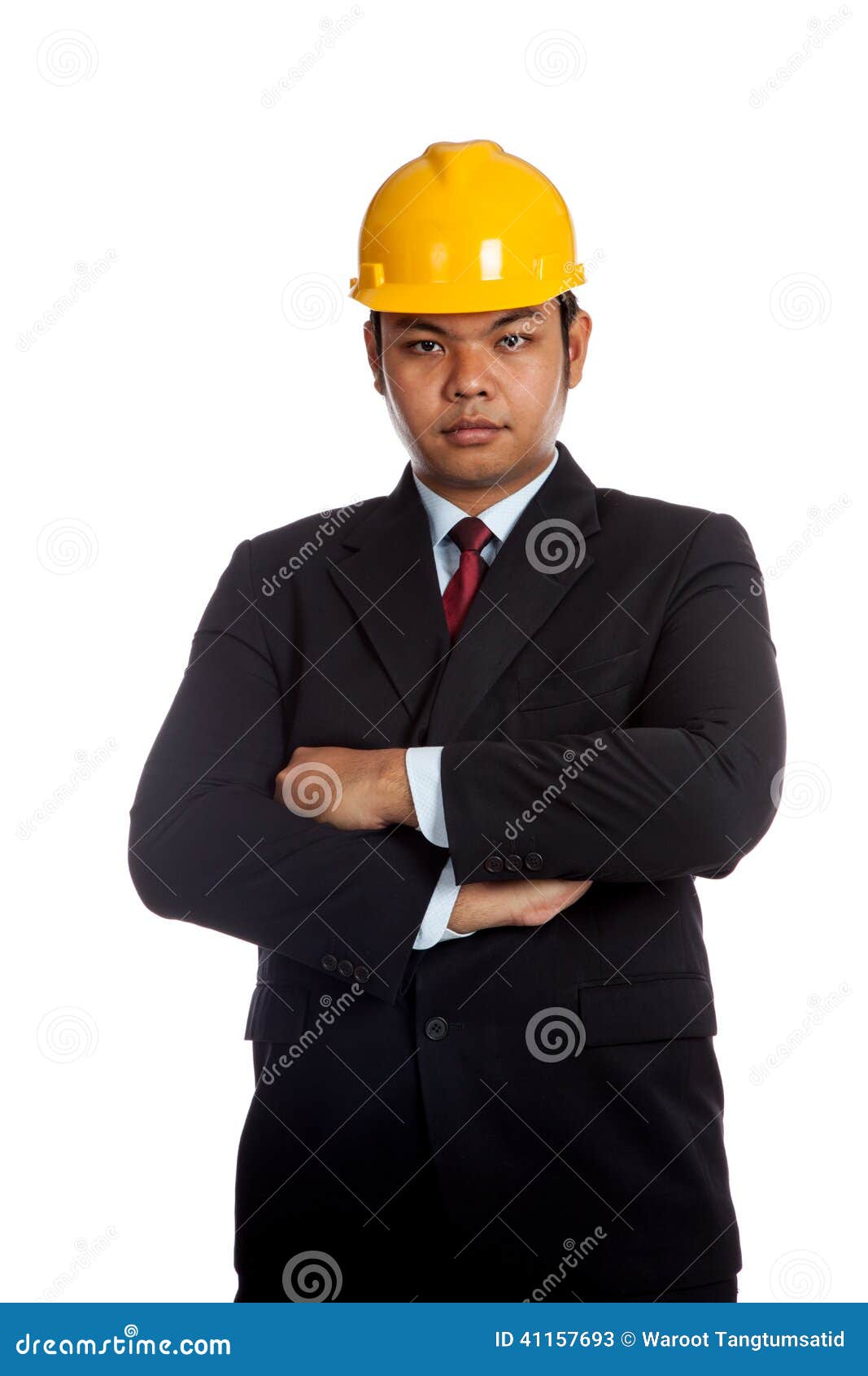 Asian Engineer Man Fold His Arms Look at Camera Stock Image - Image of ...