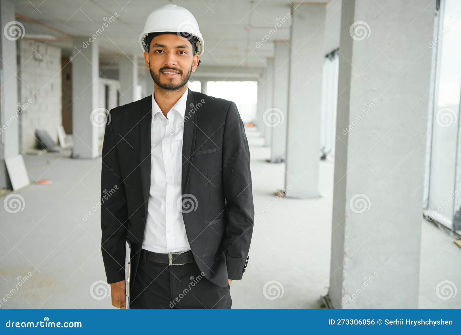 Asian Engineer Standing on Site Construction Posting Confident ...