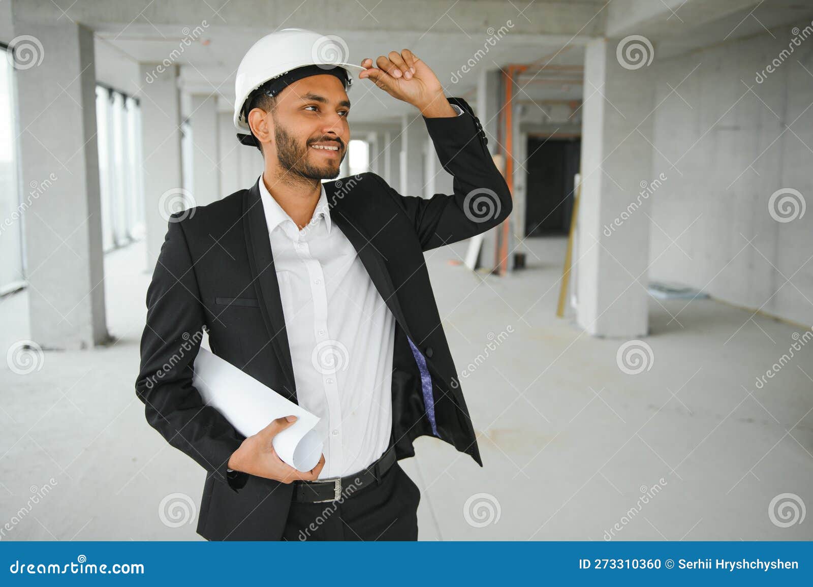Asian Engineer Standing on Site Construction Posting Confident ...