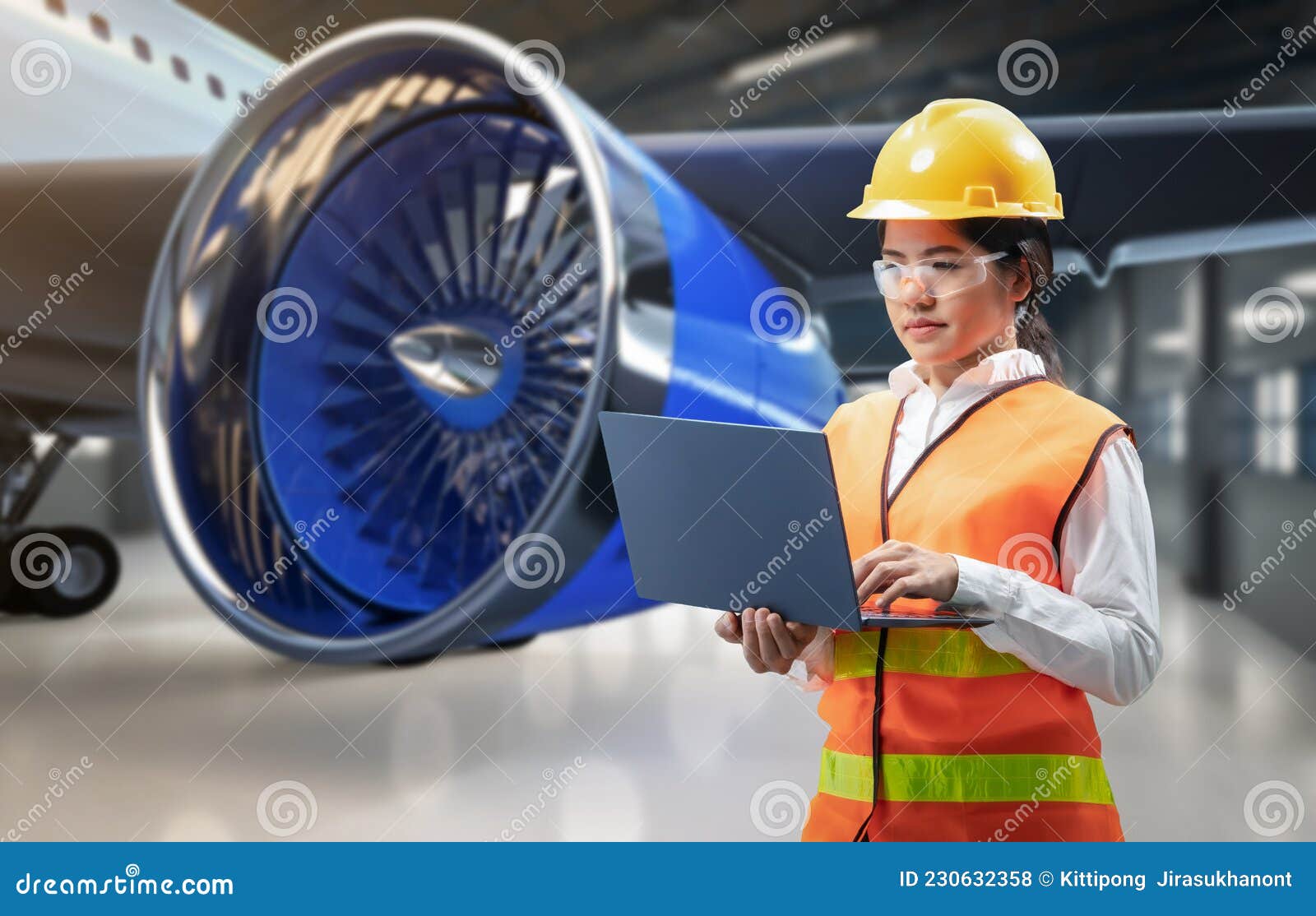 Asian Engineer or Technician with Airplane Stock Photo - Image of ...