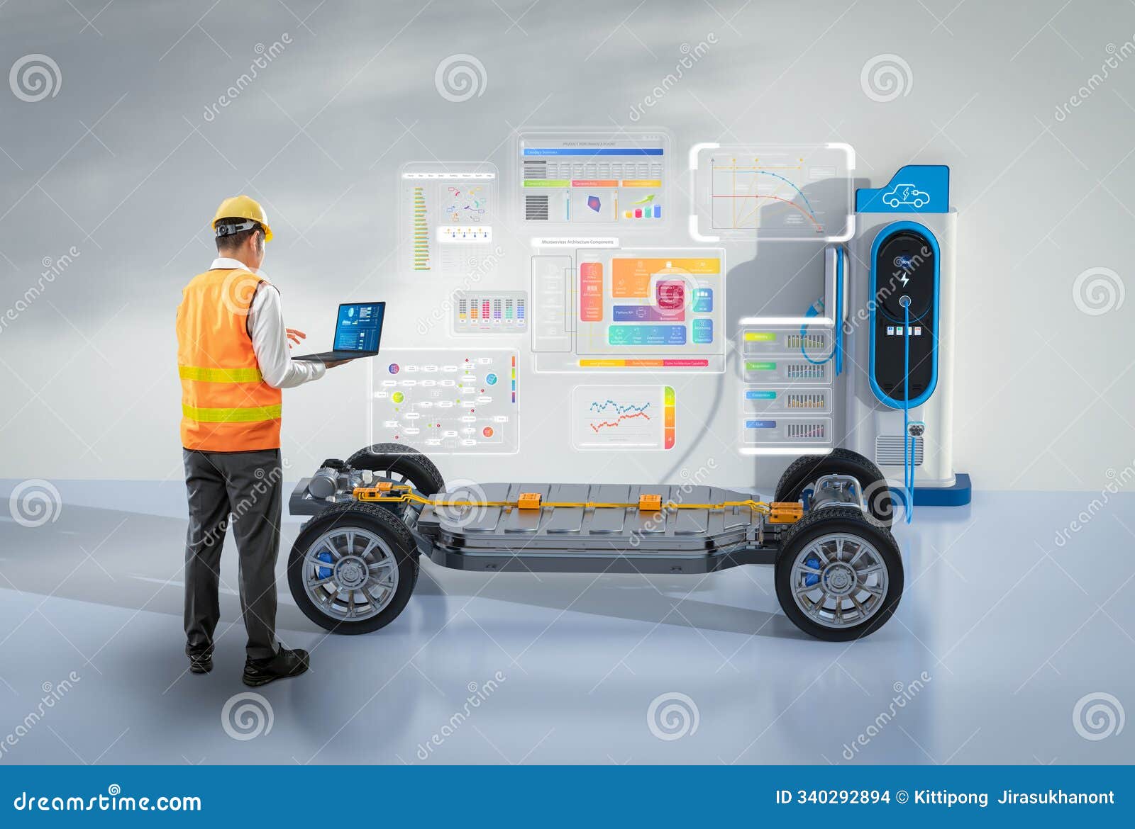 Asian Engineer or Technician with Ev Car at Charging Station Stock ...