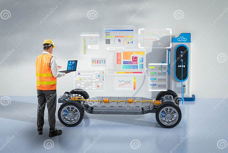 Asian Engineer or Technician with Ev Car at Charging Station Stock ...