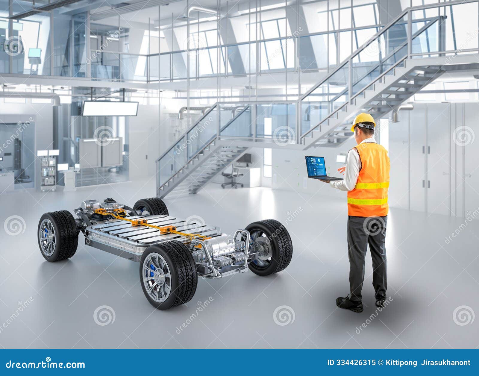 Asian Engineer or Technician with Ev Car in Factory Stock Image - Image ...