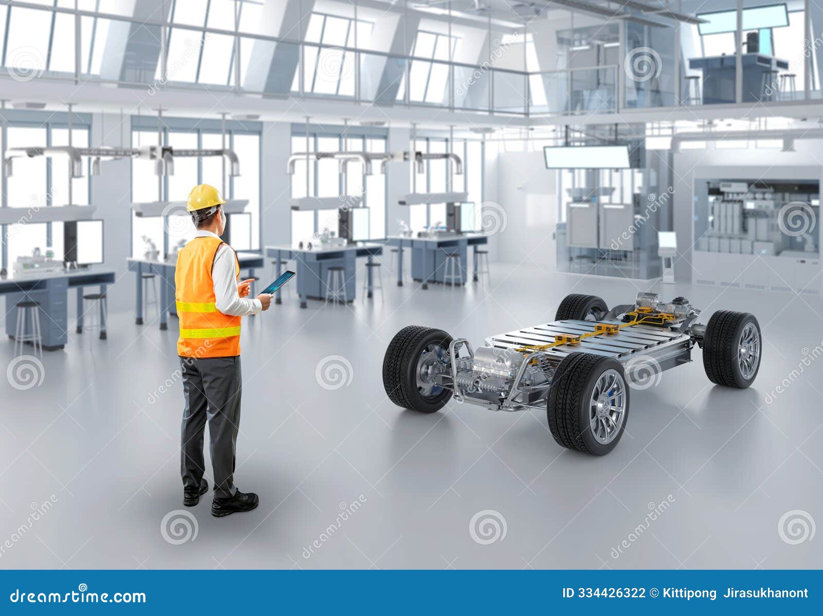Asian Engineer or Technician with Ev Car in Factory Stock Photo - Image ...