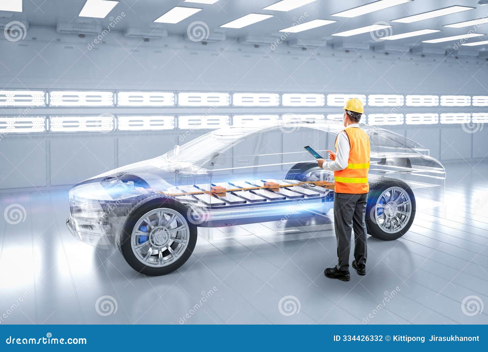 Asian Engineer or Technician with Ev Car in Factory Stock Photo - Image ...