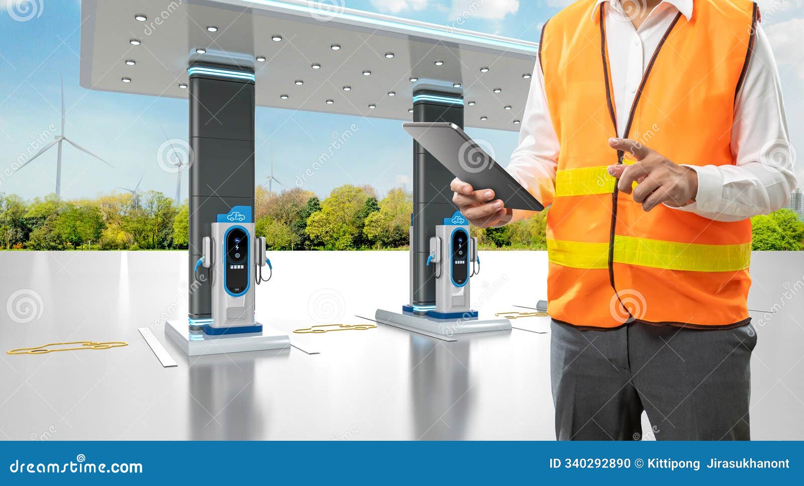 Asian Engineer or Technician with EV Charging Stations Stock Photo ...
