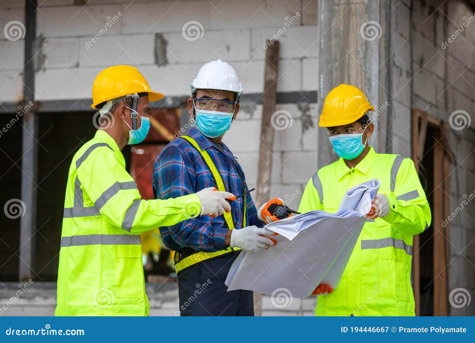 Asian Engineer Technician Team Introduction of Workers To Build a House ...