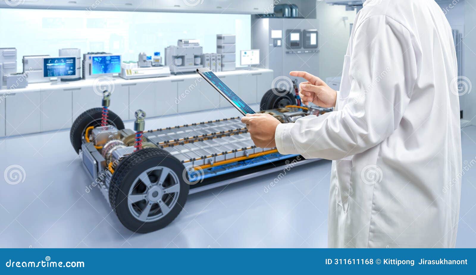 Asian Engineer or Technician Work with Ev Car Battery Cells Module ...