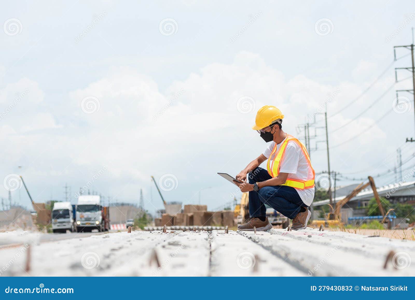 Asian Engineer Wearing Hard Hat and Safety Vest is Checking the ...