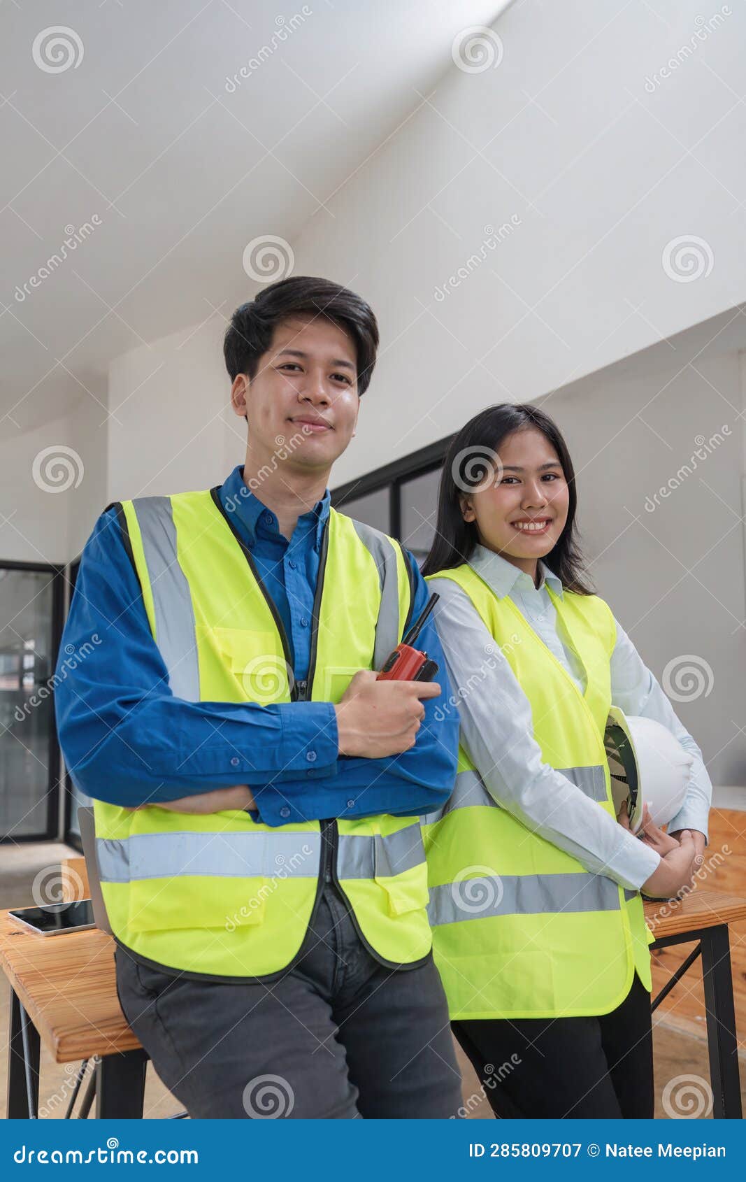 Asian Engineers Team, Working Together in an Construction Site Stock ...