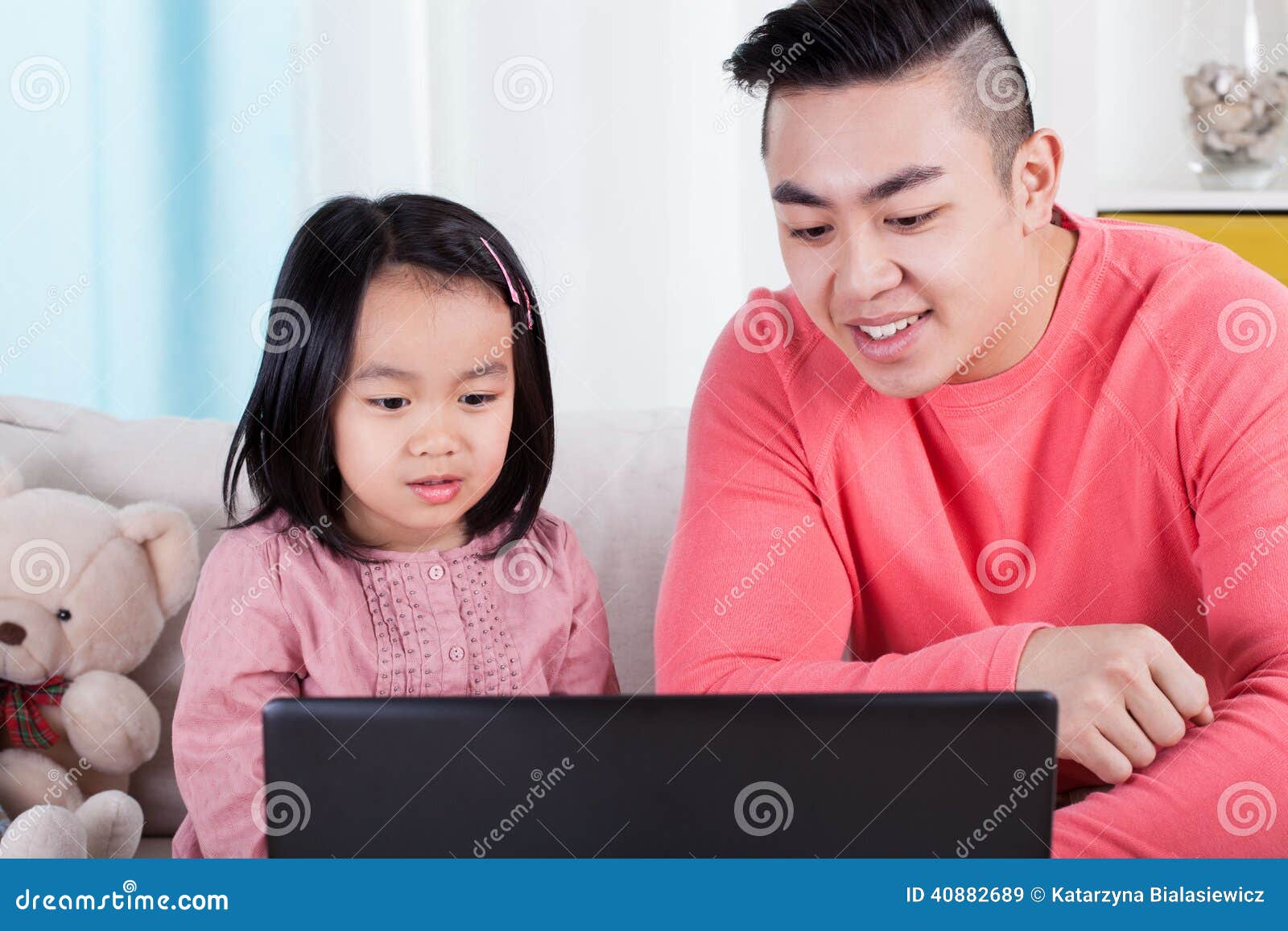 Asian Family Playing on Computer Stock Image - Image of kids, love ...