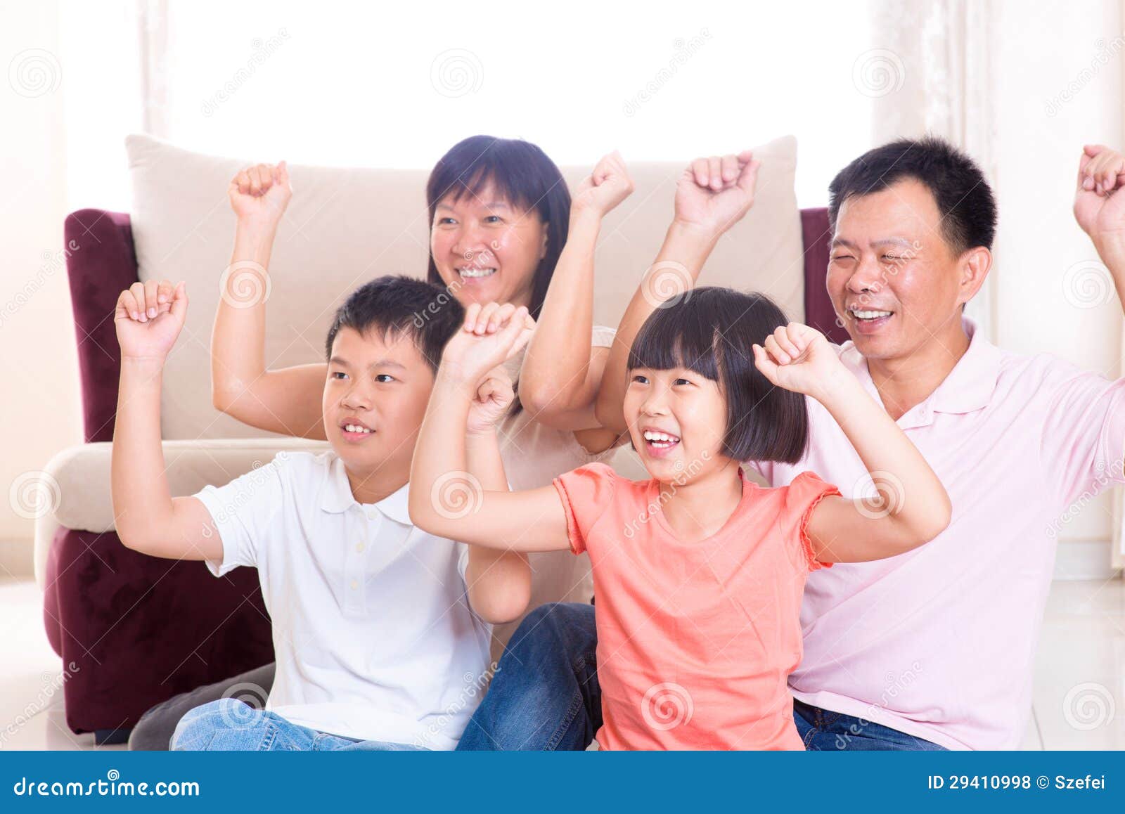 Asian Family Playing Game at Home. Stock Photo - Image of exercise ...