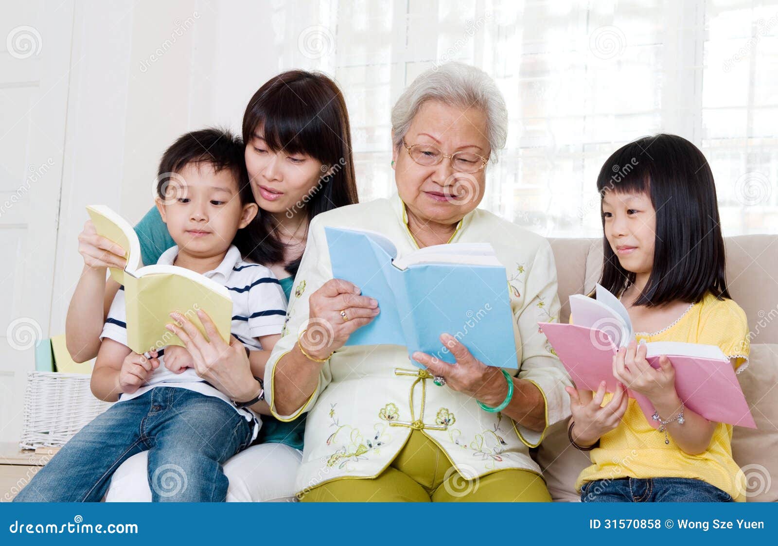 Asian family reading stock photo. Image of girl, grandchildren - 31570858