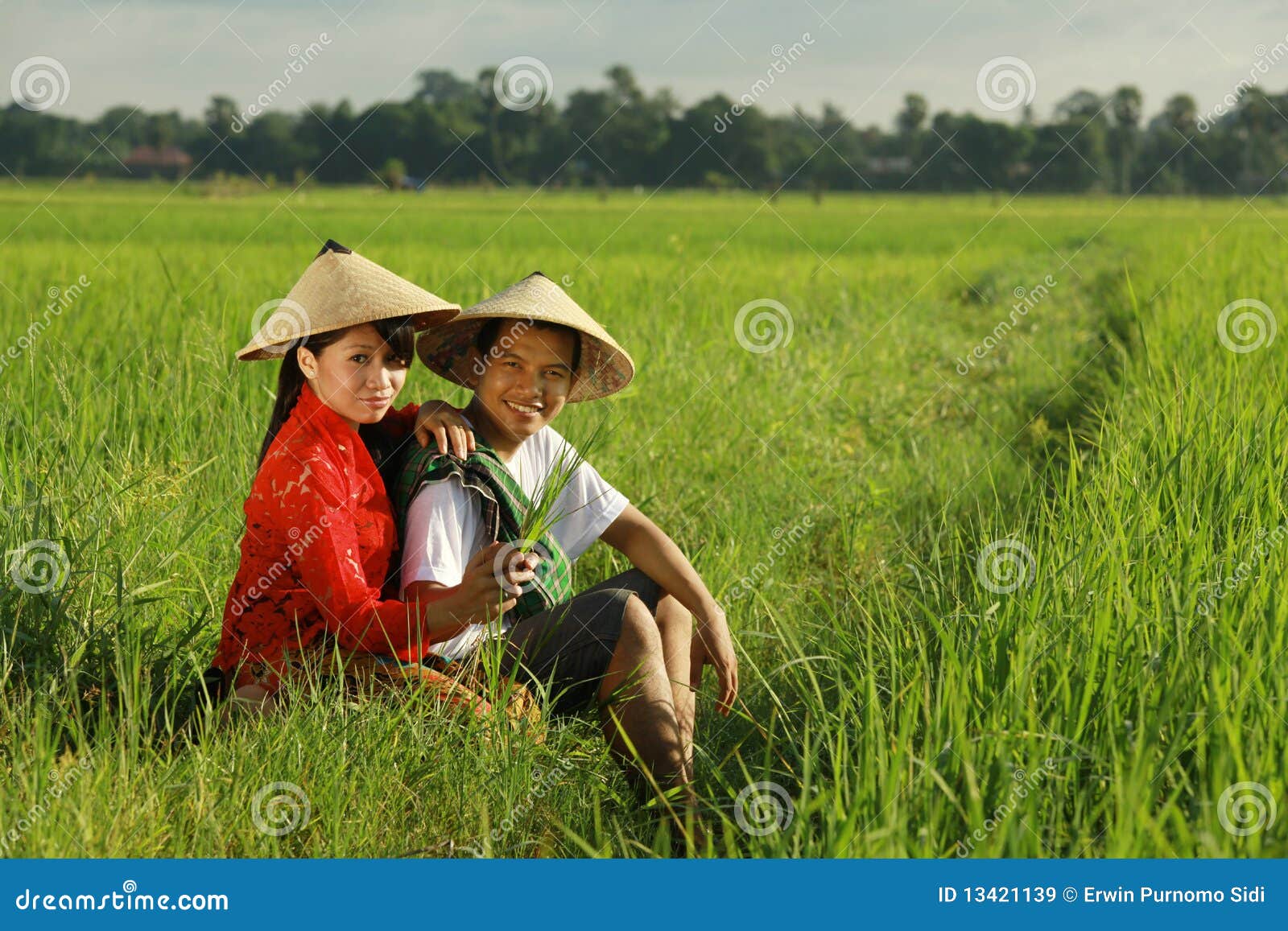 Asian Farmer Throwing Rice Seed By Hand On Wet Mud In Rice Field ...