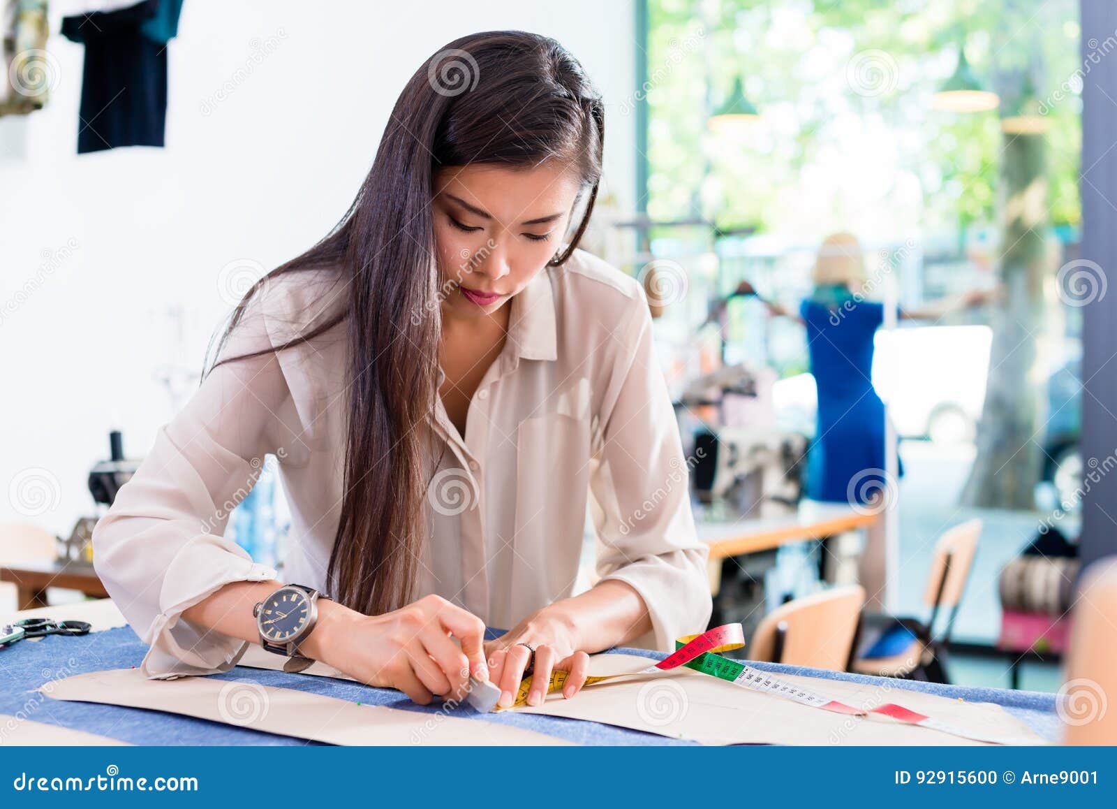 Asian Fashion Designer Woman Drafts Cut Pattern Stock Photo - Image of ...