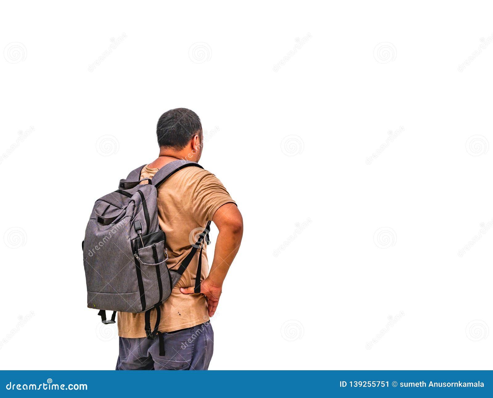 Asian Fat Backpacker on Isolated Stock Image - Image of looking, smart ...