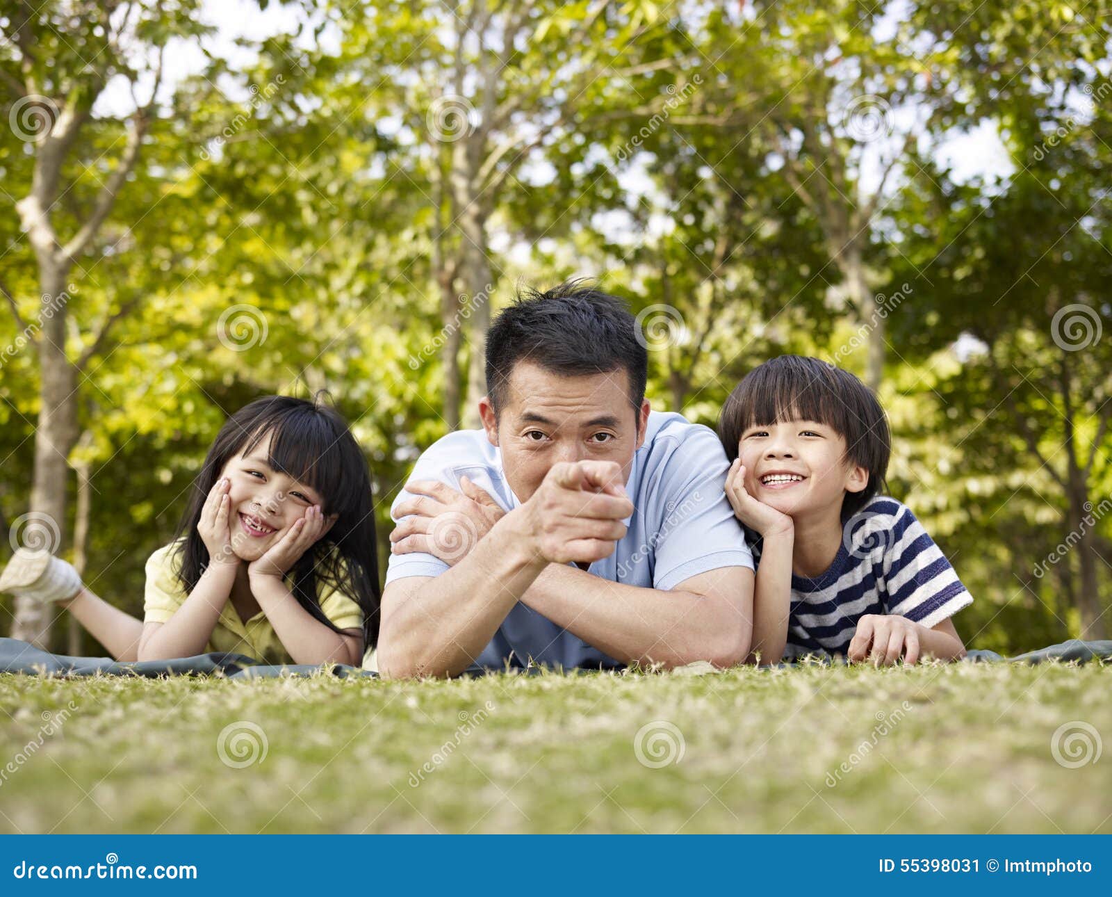 Asian Father and Children Having Fun Outdoors Stock Image - Image of ...