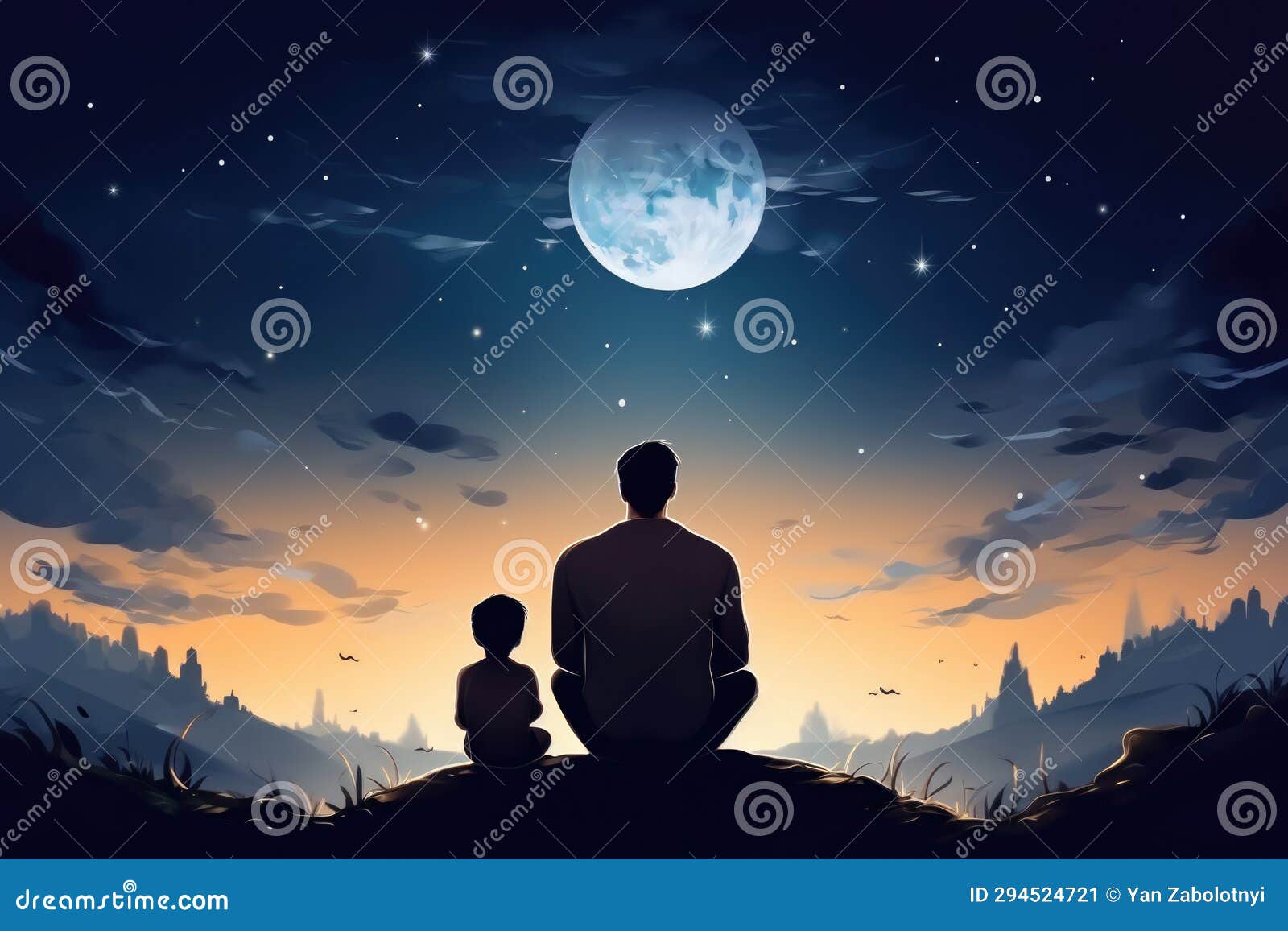 Asian Father And Daughter Stand In A Gold Puffer On The Big Moon ...
