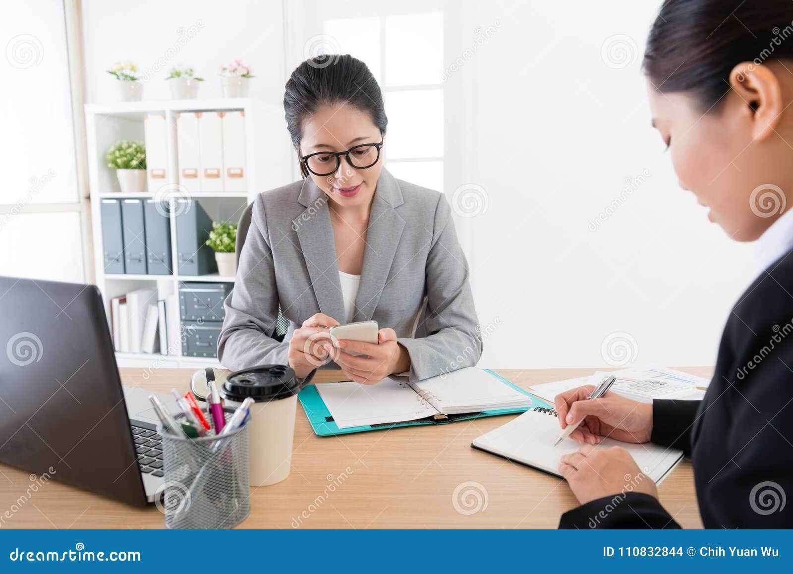 Boss meeting employee stock photo. Image of hand, female - 110832844