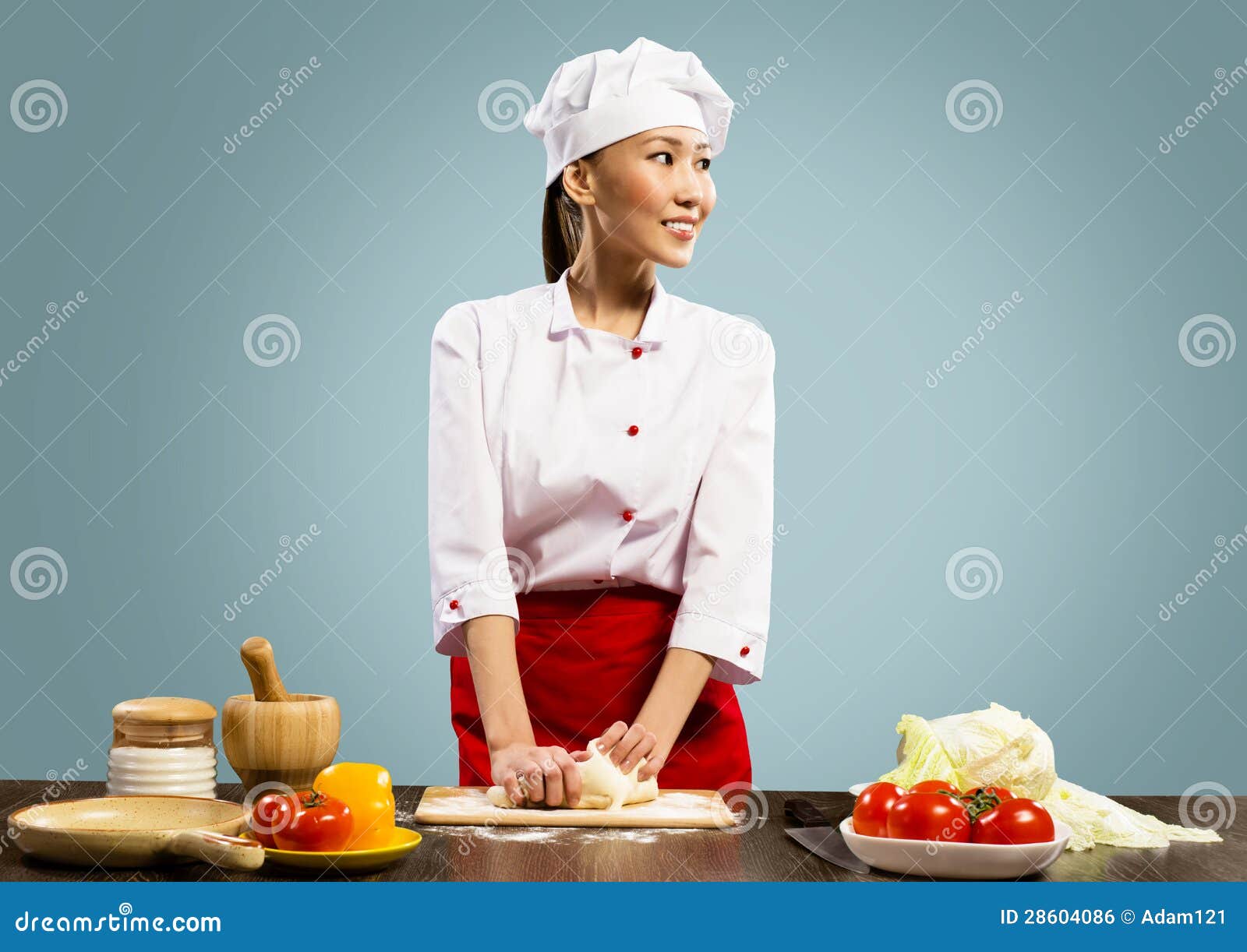 Asian Female Chef Cooking Pizza Dough Stock Photo - Image of bread ...