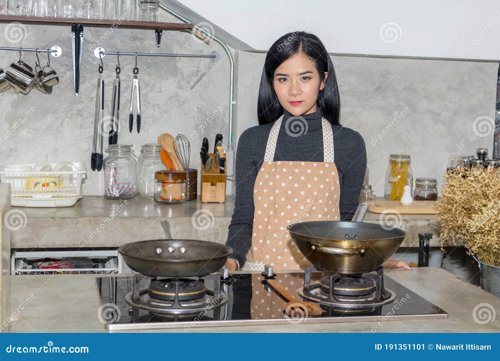Asian Female Chefs are Cooking in the Kitchen Stock Image - Image of ...