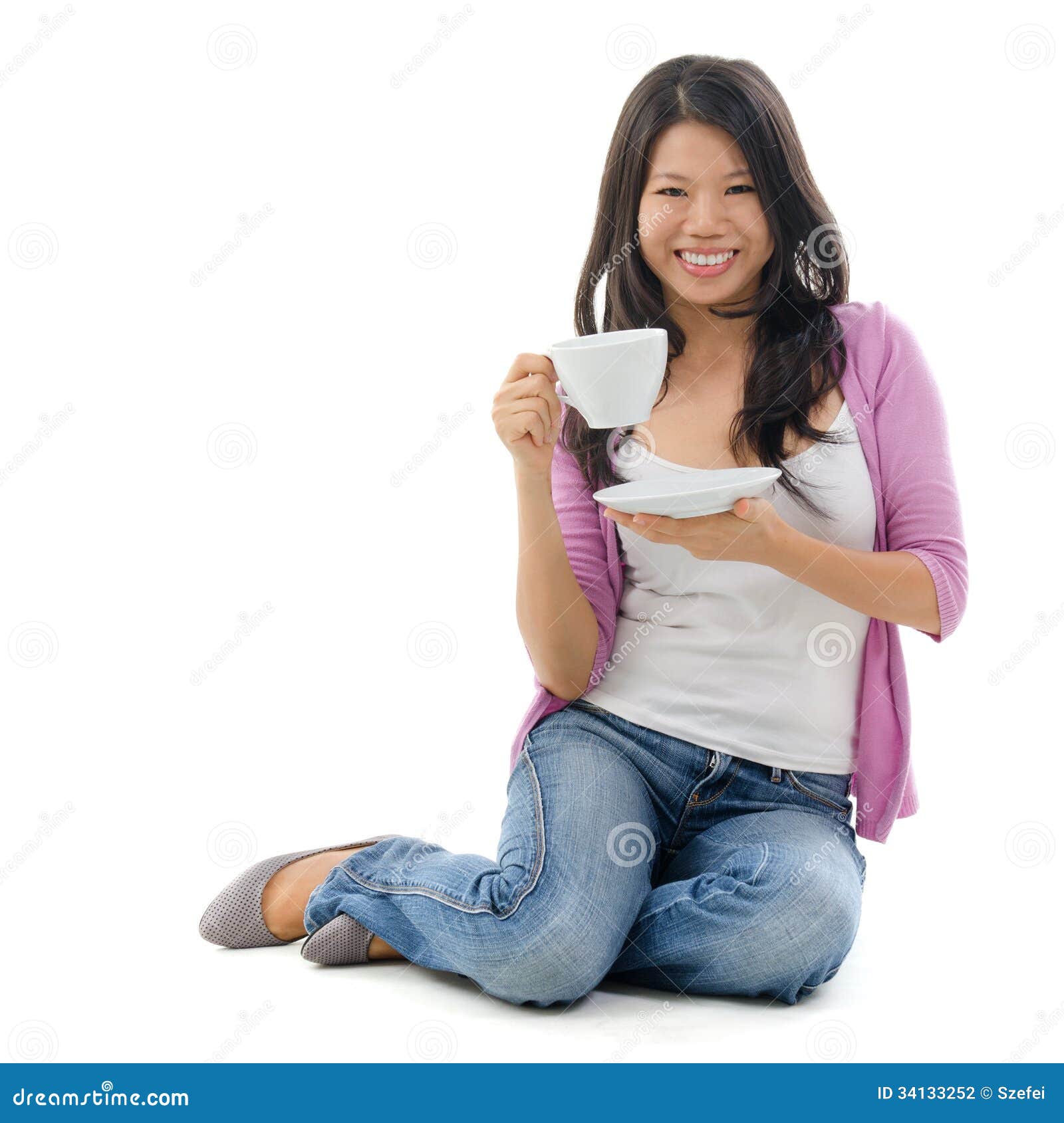 Asian female drinking tea stock photo. Image of female - 34133252