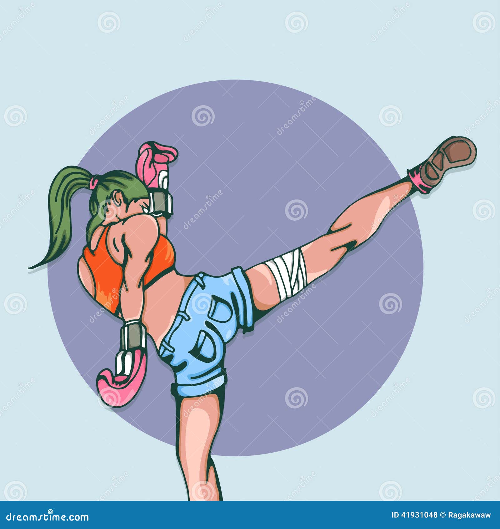 Asian Female Fighter High Kick Stock Vector - Illustration of kick ...