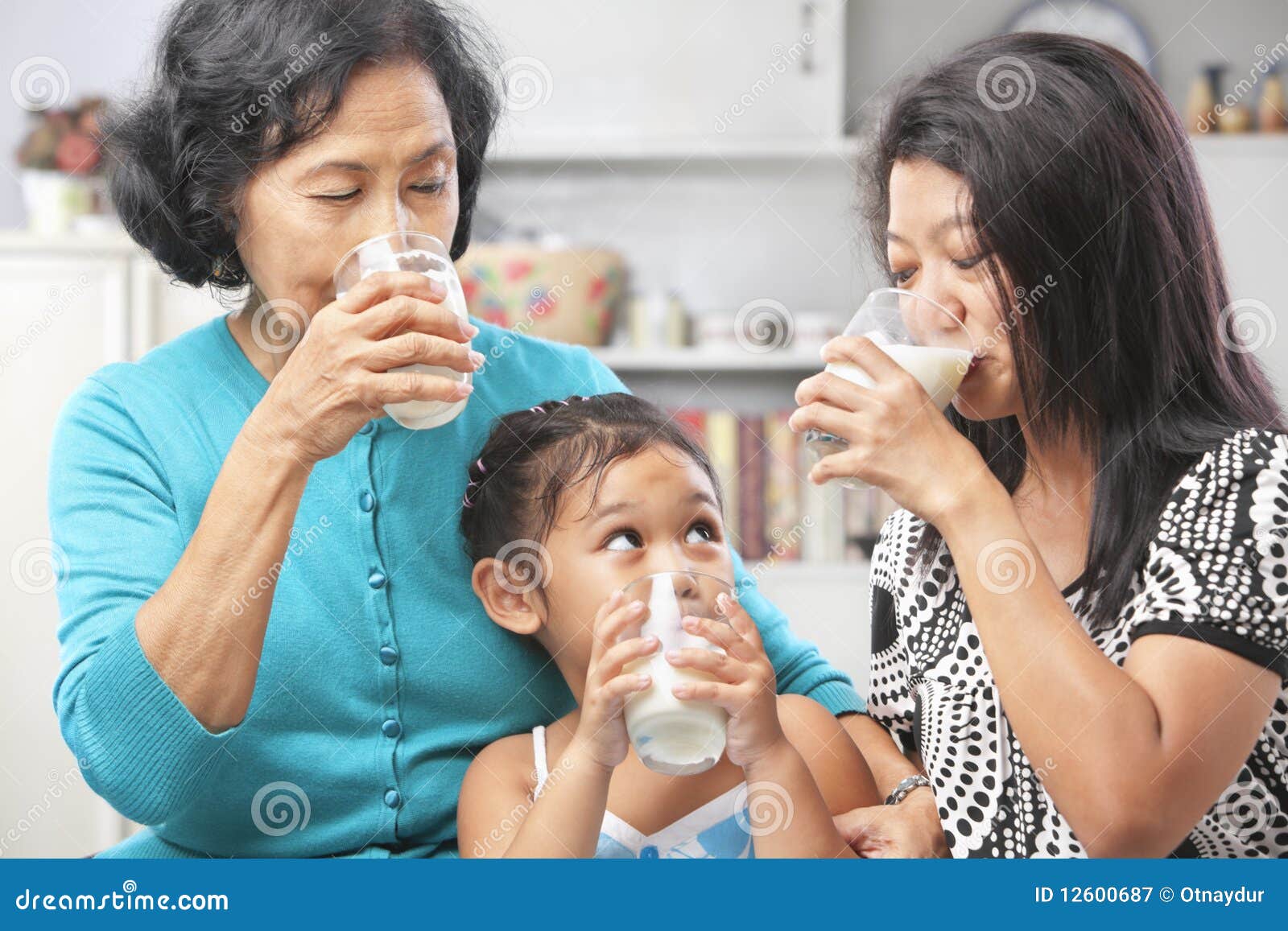 Asian Female Generations Drinking Milk Stock Image - Image of looking ...