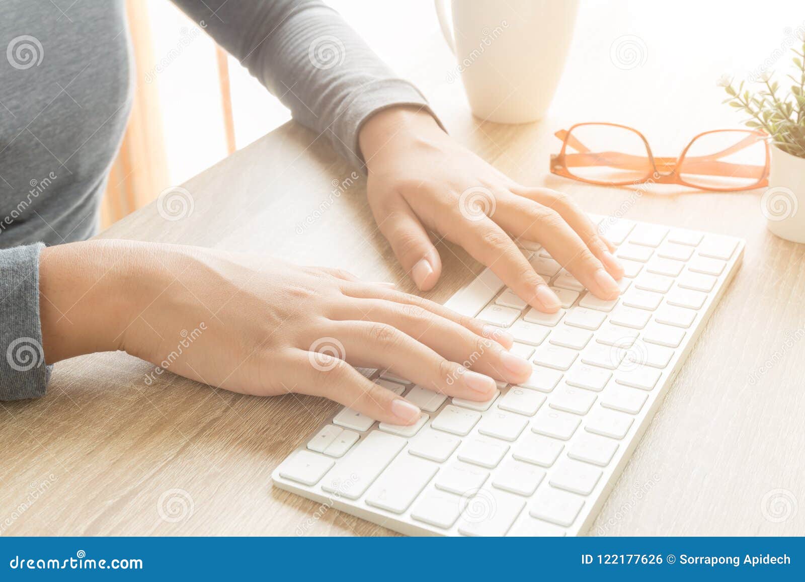 Asian Female Hands are Using a Computer Keyboard. Stock Photo - Image ...