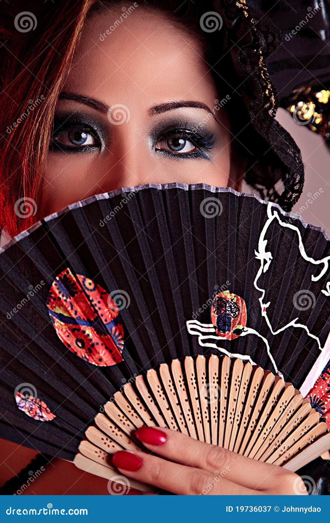 Asian Female Holding an Japanese Folding Fan Stock Image - Image of ...