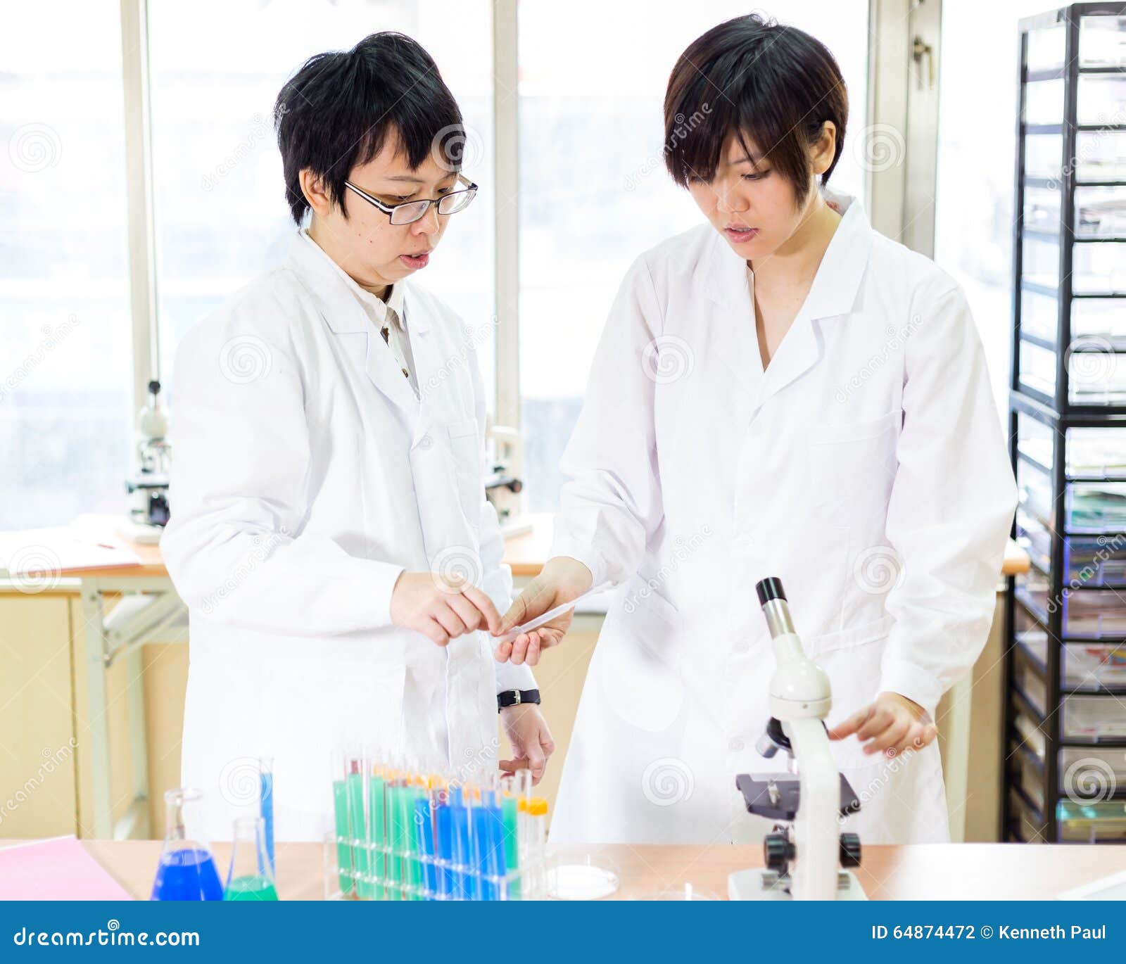 Asian Female Scientists in Lab Stock Photo - Image of scientist, tube ...