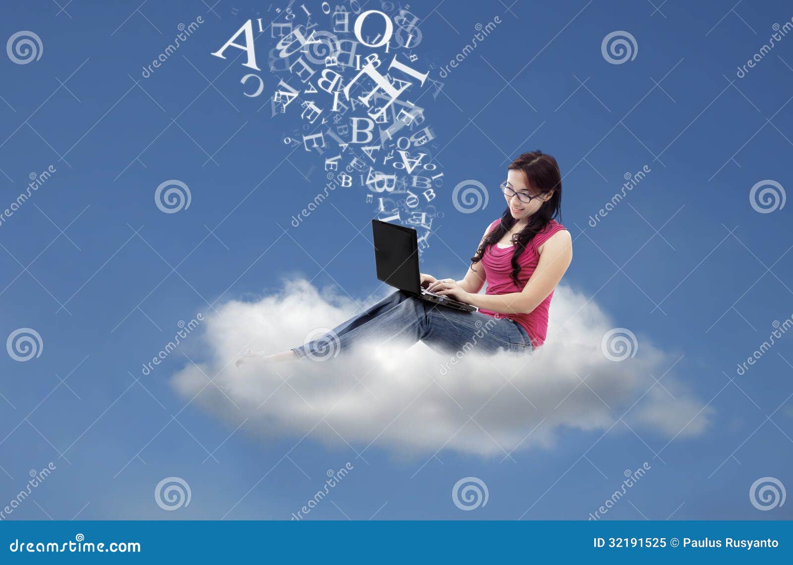 Asian Female Send Email Message on Cloud Stock Image - Image of ...