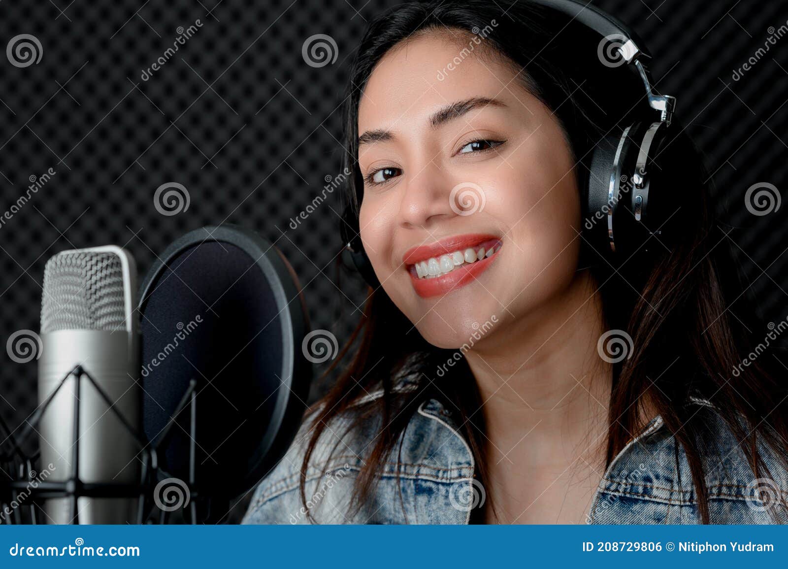 Asian Female Singer Singing in a Recording Studio. Female Singer ...