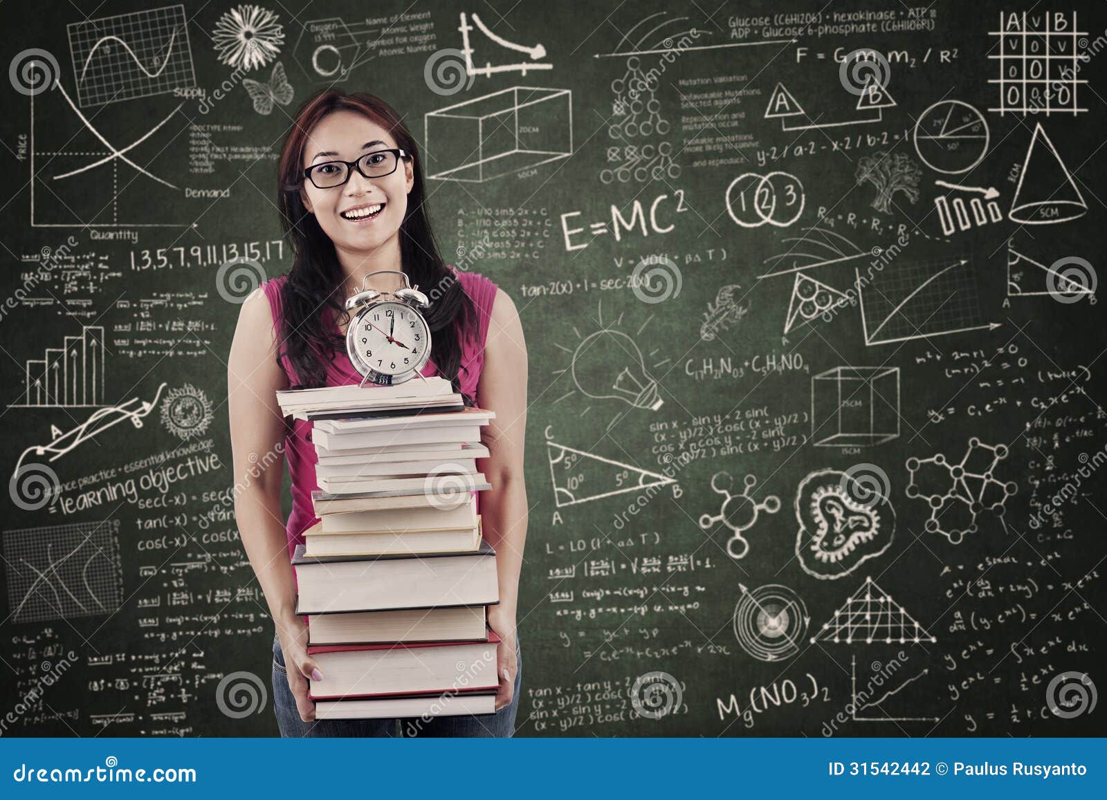 Asian Female Student Bring Stack of Books in Class Stock Photo - Image ...