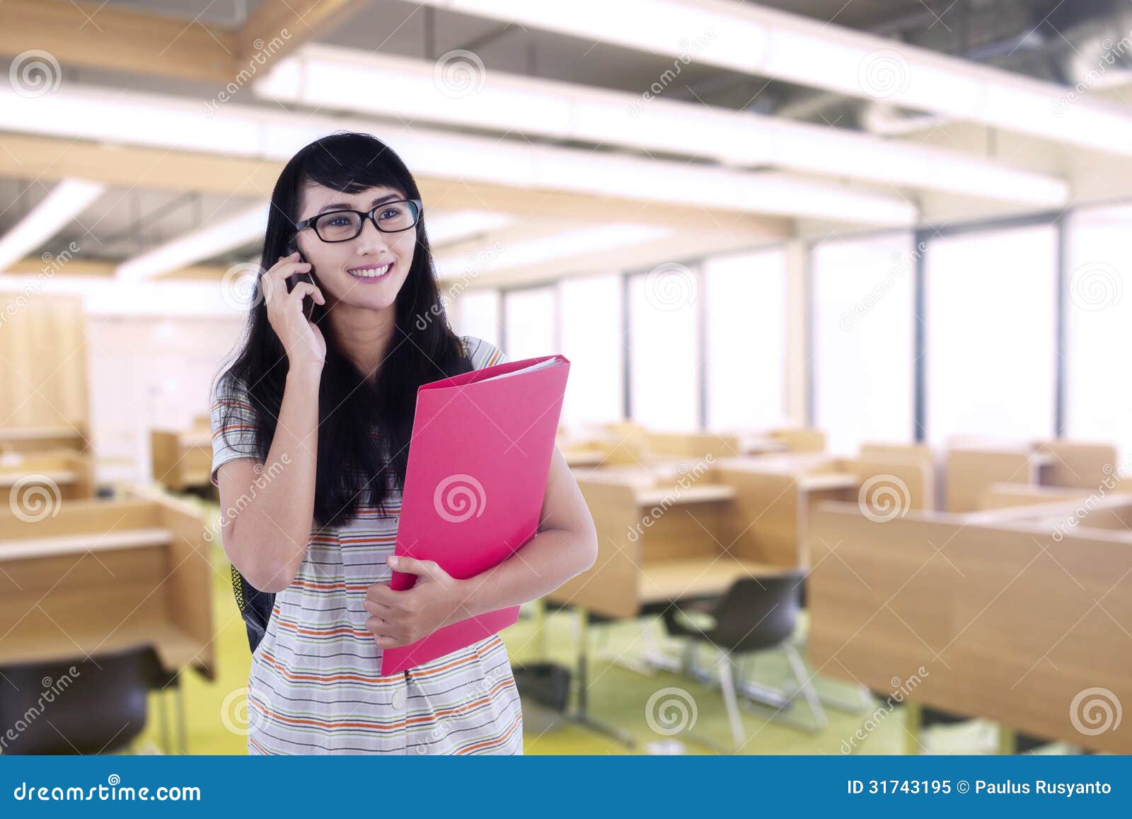 Asian Female Student Calling in Classroom Stock Image - Image of indoor ...