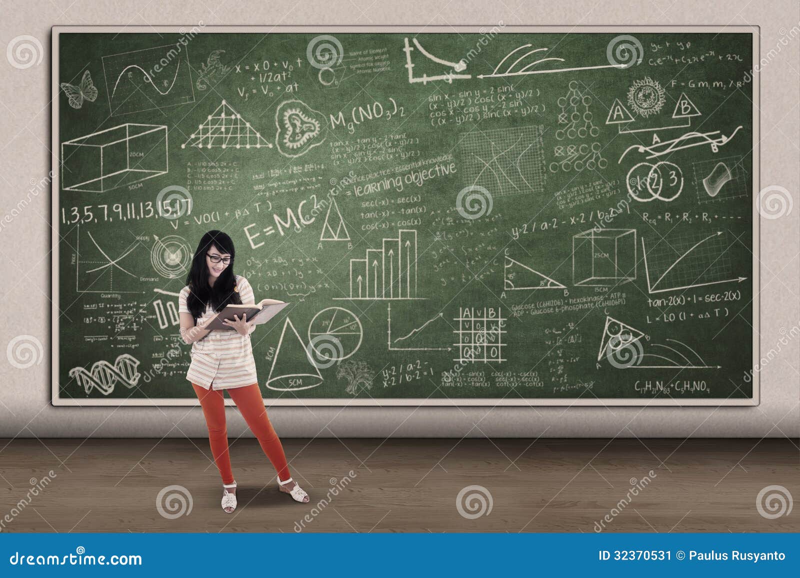 Asian Female Student Reading on Written Board in Class Stock Image ...