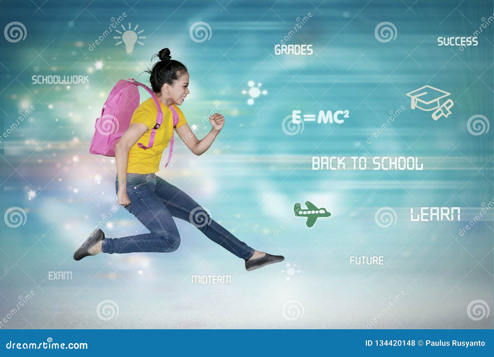 Asian Female Student Runs Fast Inside Binary Code Stock Illustration ...