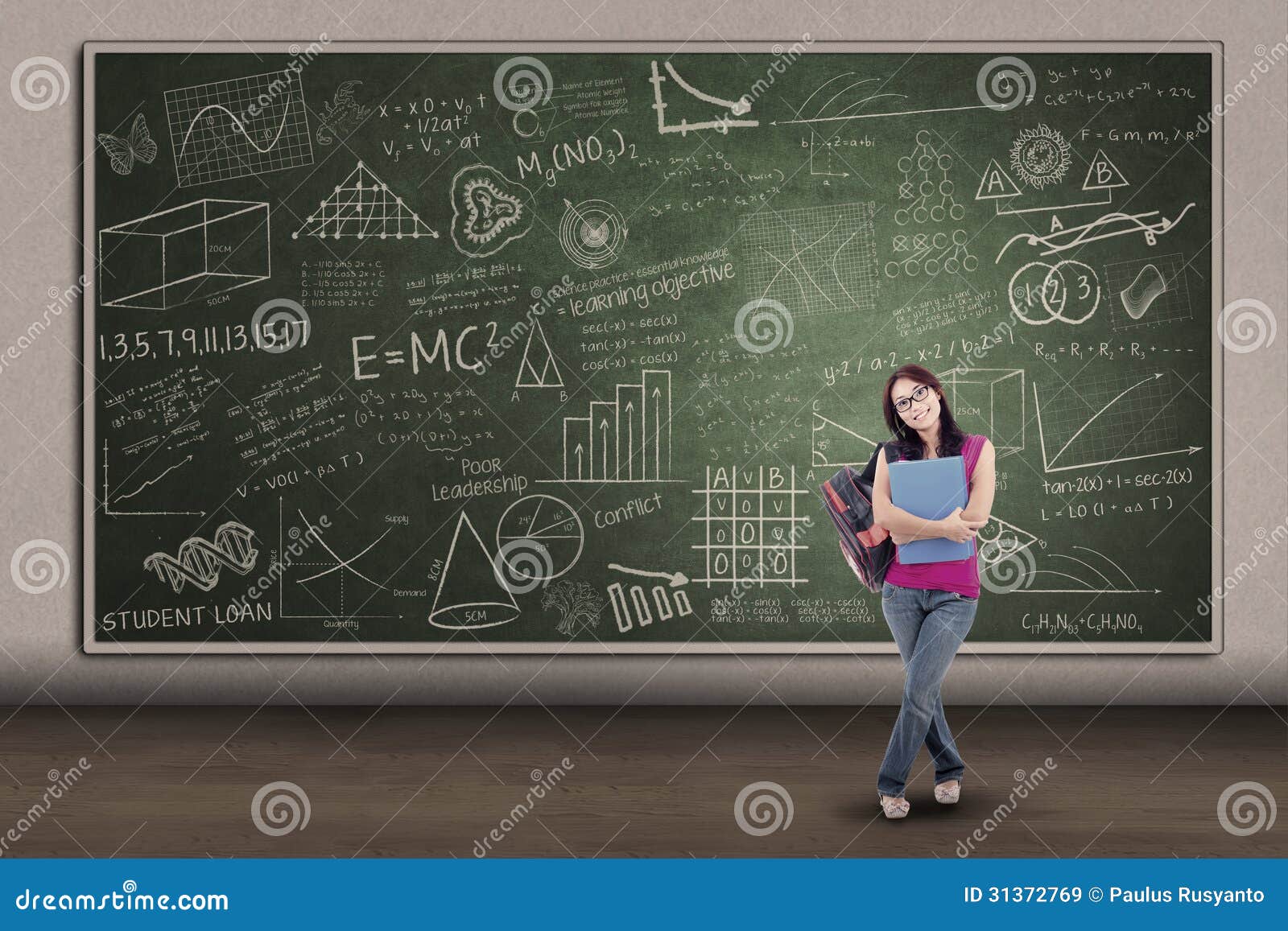 Asian Female Student Standing at Written Board Stock Illustration ...