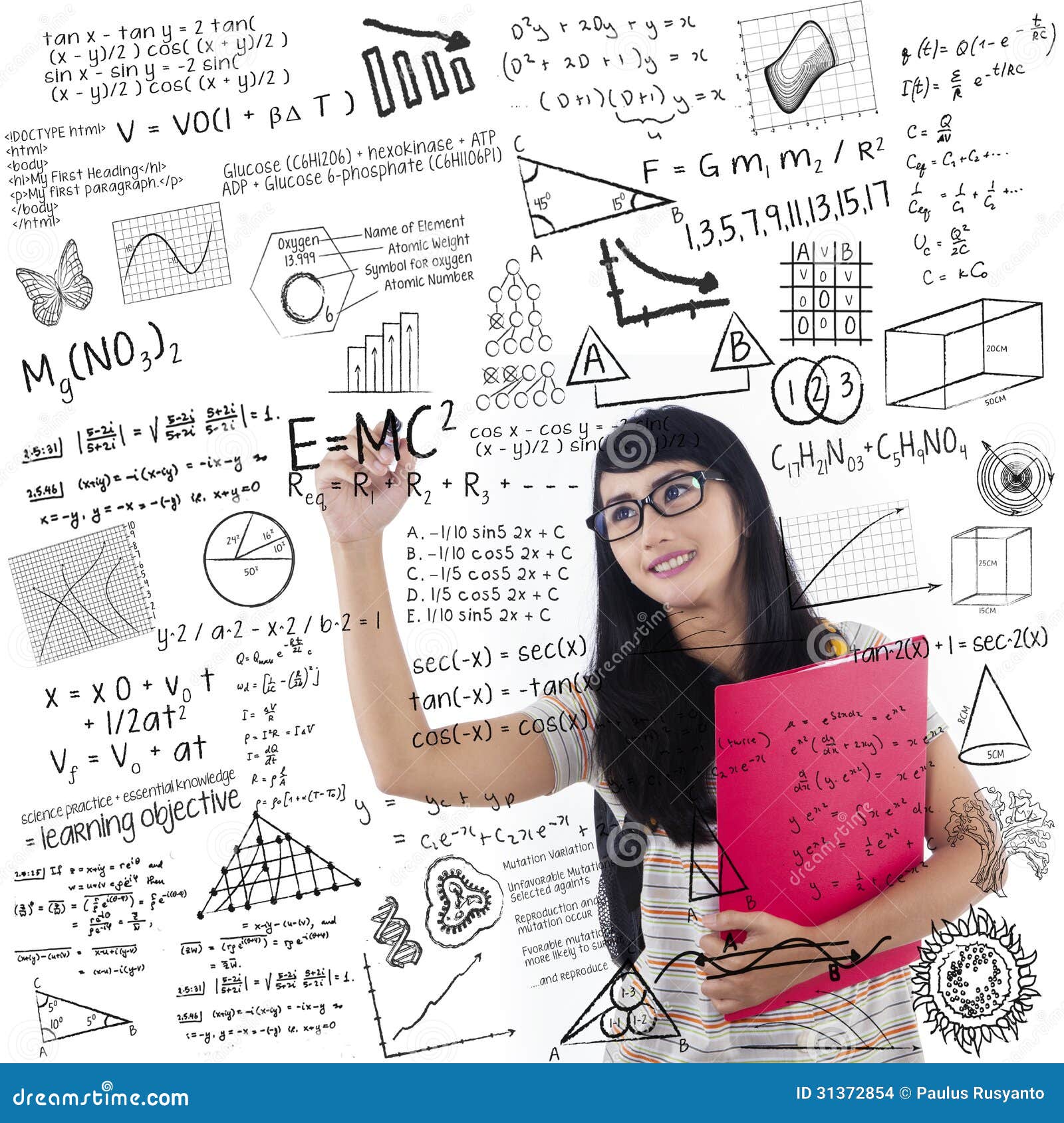 Asian Female Student Write on Whiteboard Stock Photo - Image of ...