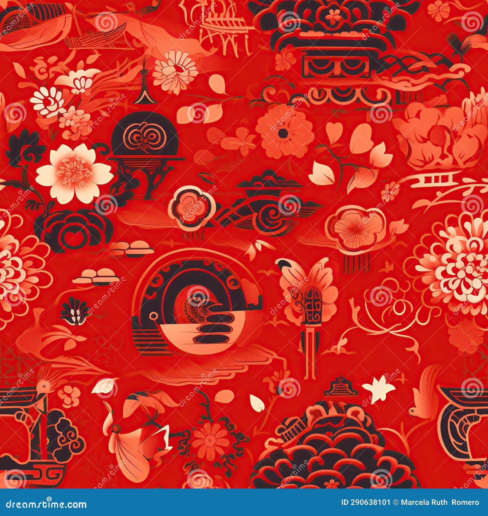 Asian Flower Style Seamless Pattern. AI Generated Stock Illustration ...