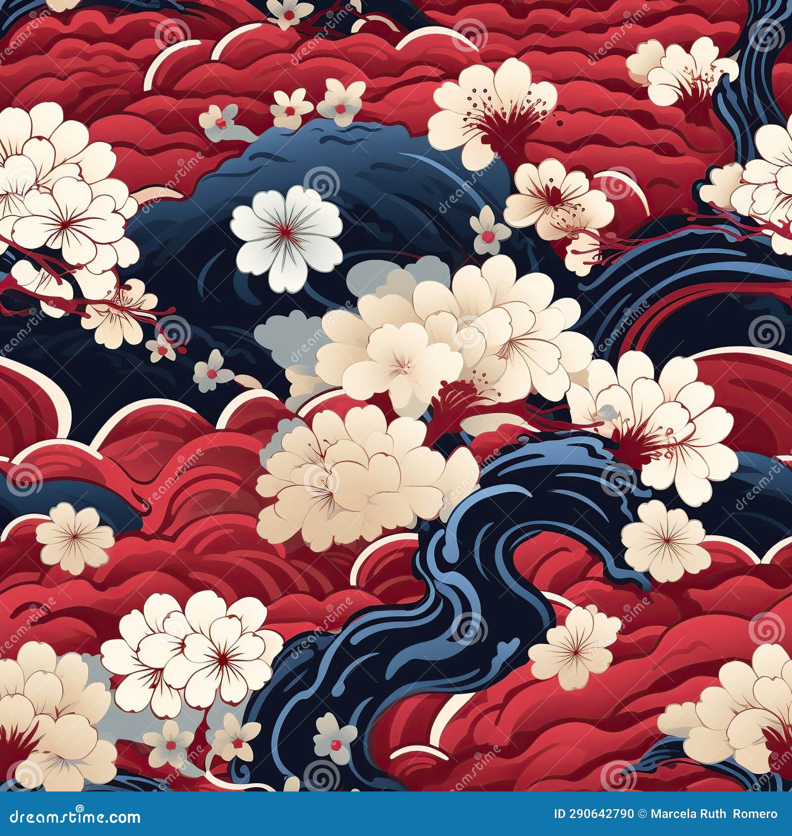Asian Flower Style Seamless Pattern. AI Generated Stock Illustration ...
