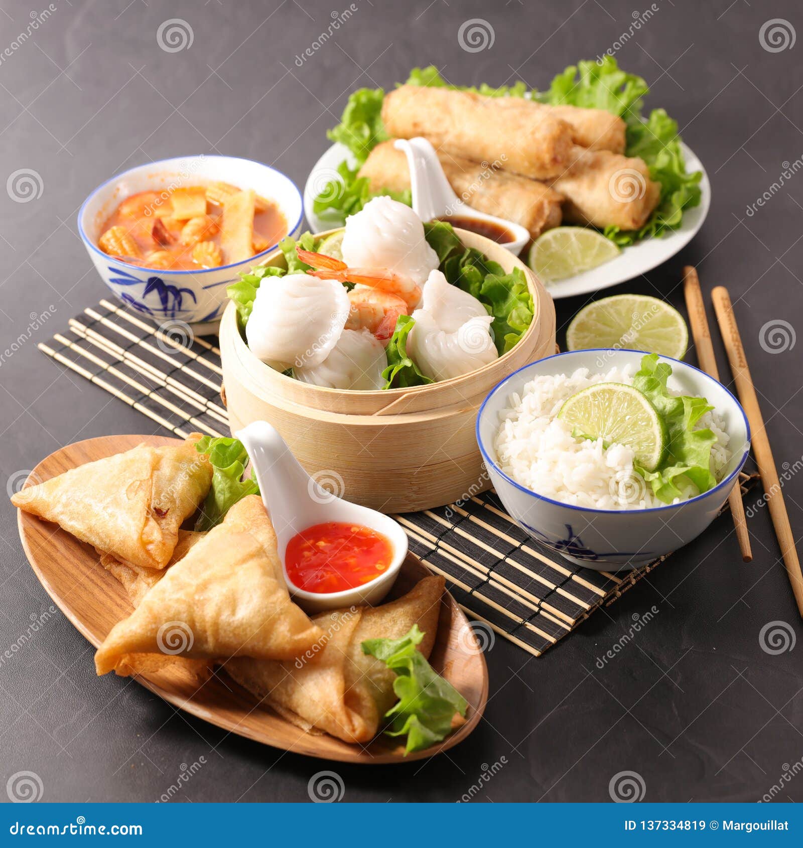 Asian food assortment stock image. Image of spicy, assorted - 137334819