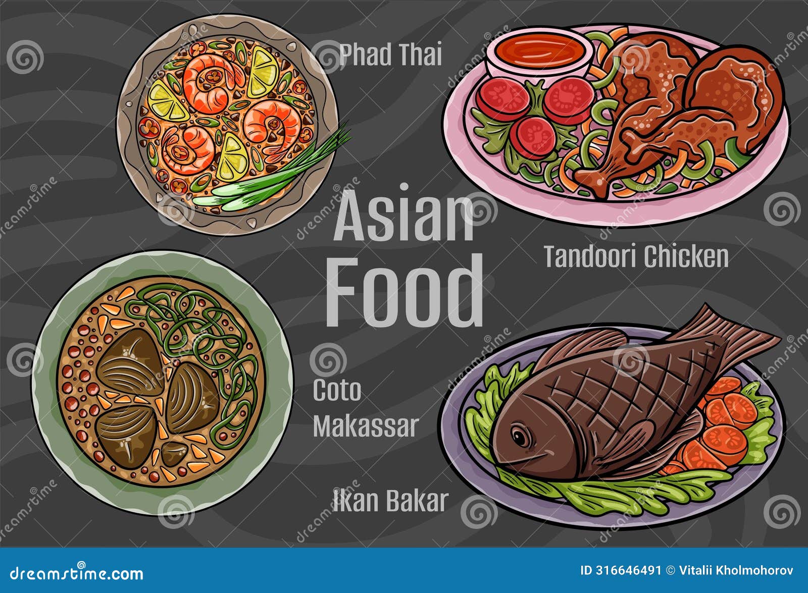 Asian Food Illustrations: Hand-drawn & Vector Stock Vector ...