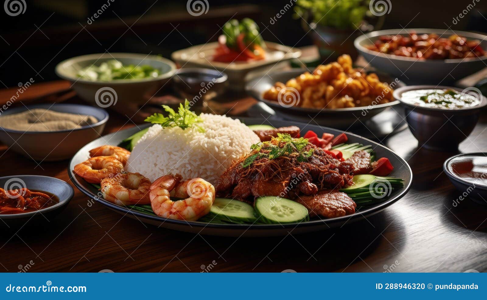 Asian food table stock photo. Image of dinner, shrimps - 288946320
