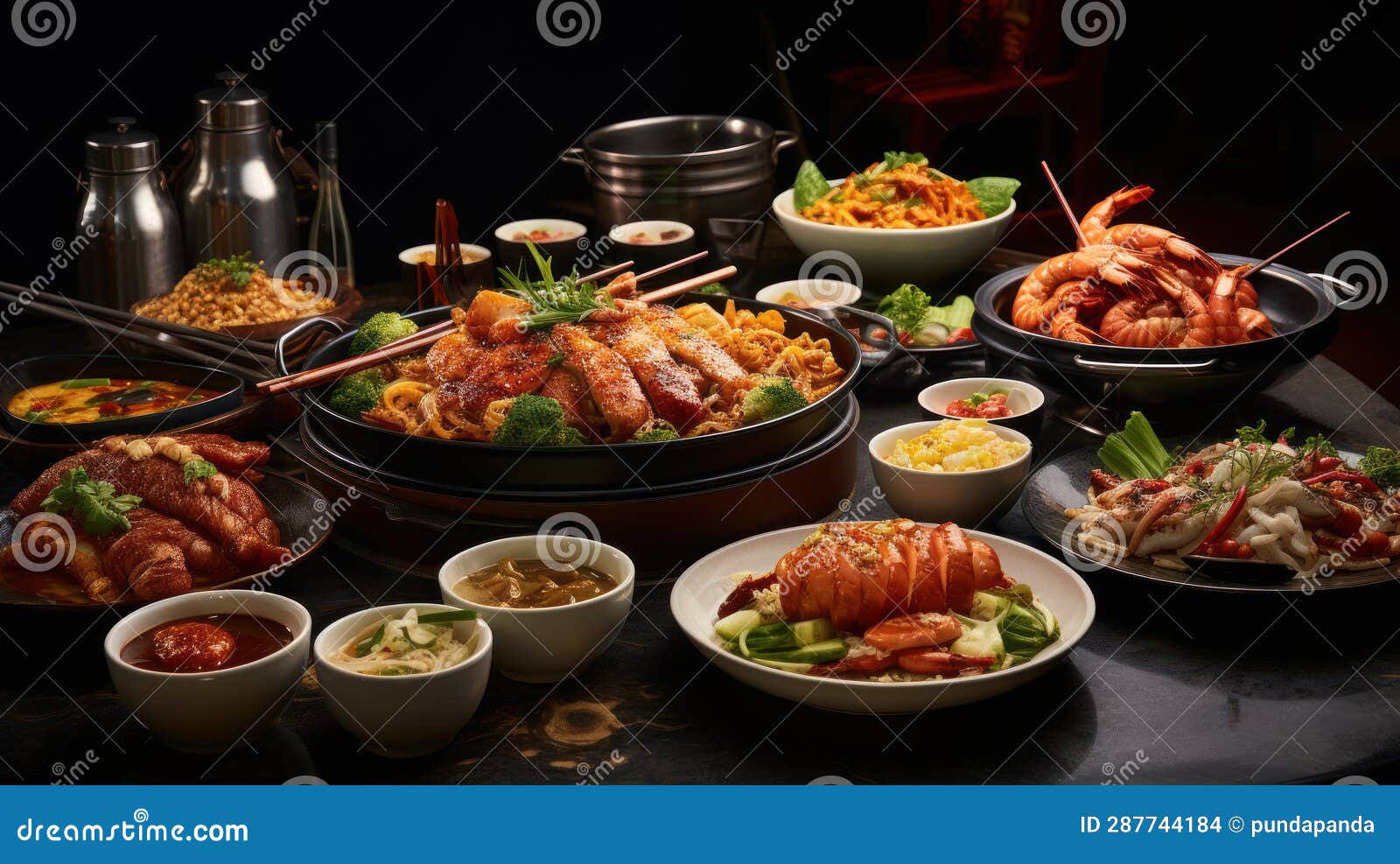 Asian food table stock photo. Image of cuisine, food - 287744184
