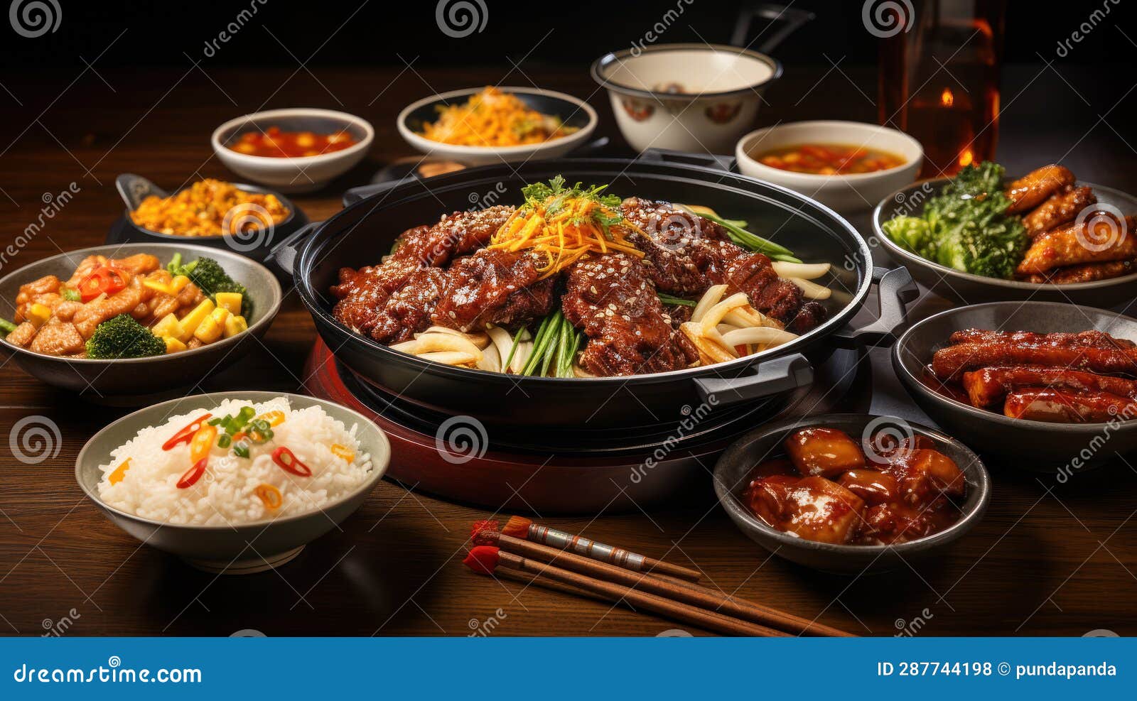 Asian food table stock illustration. Illustration of oriental - 287744198