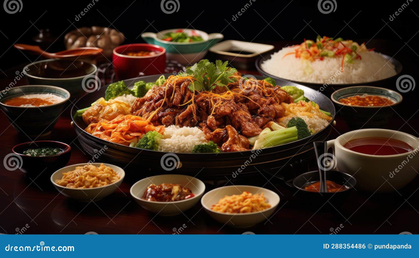 Asian food table stock photo. Image of lunch, bowl, chinese - 288354486