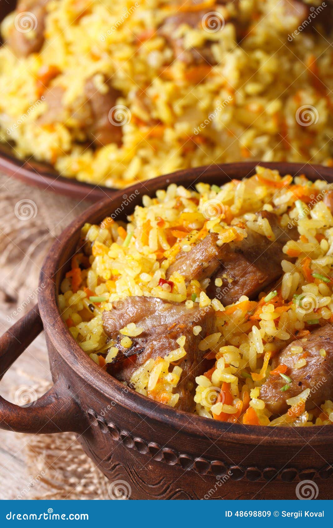 Asian Fried Rice with Meat Close-up. Vertical Stock Image - Image of ...